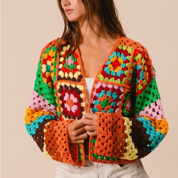 BiBi | Sweaters | New Color Bibi Handmade Vibrant Crochet Multicolor ...